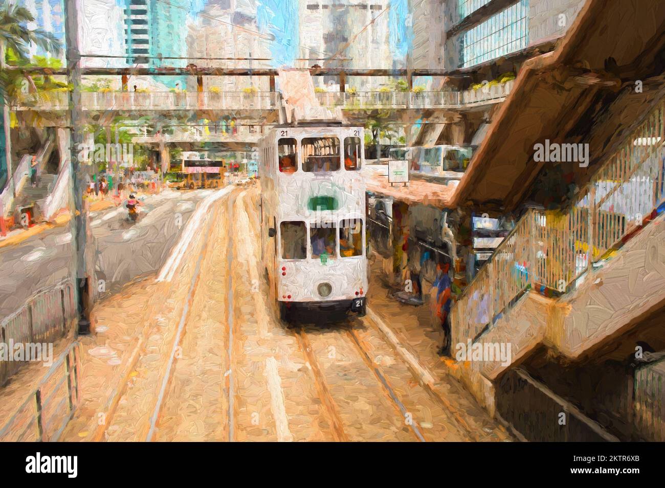 Double-decker tram on street of Hong Kong Stock Photo - Alamy