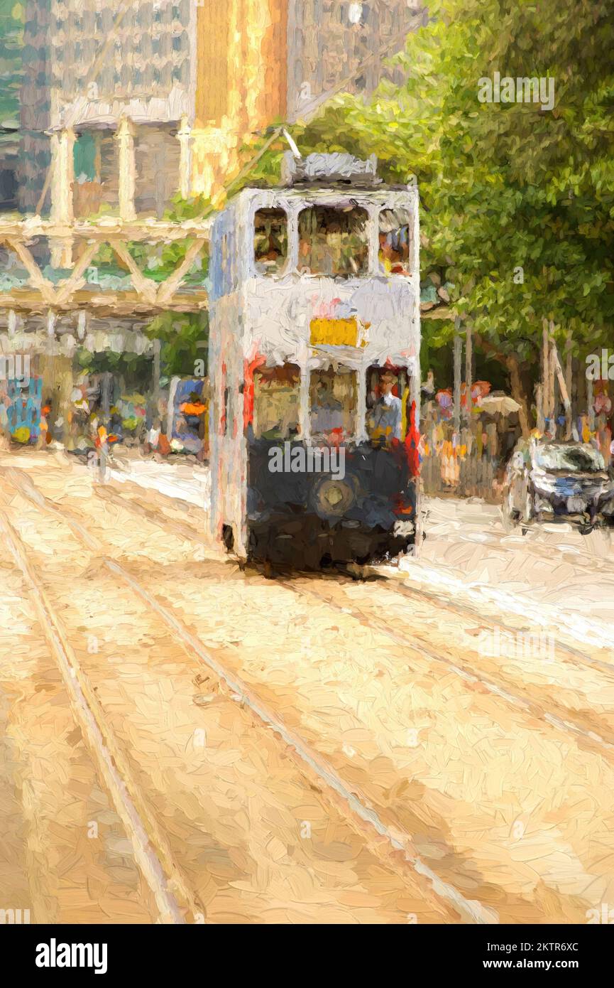 Double-decker tram on street of Hong Kong Stock Photo - Alamy