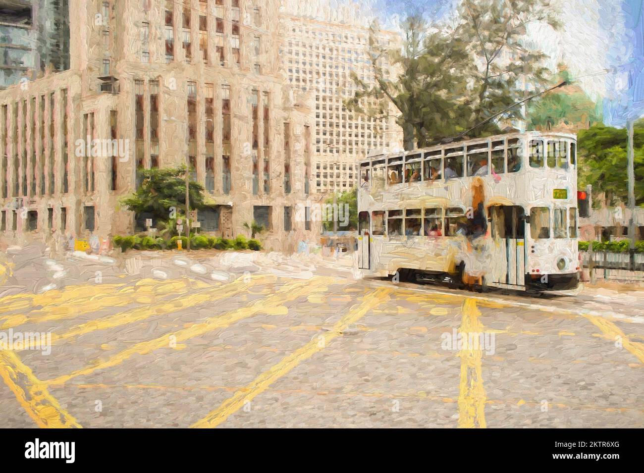 Double-decker tram on street of Hong Kong Stock Photo - Alamy
