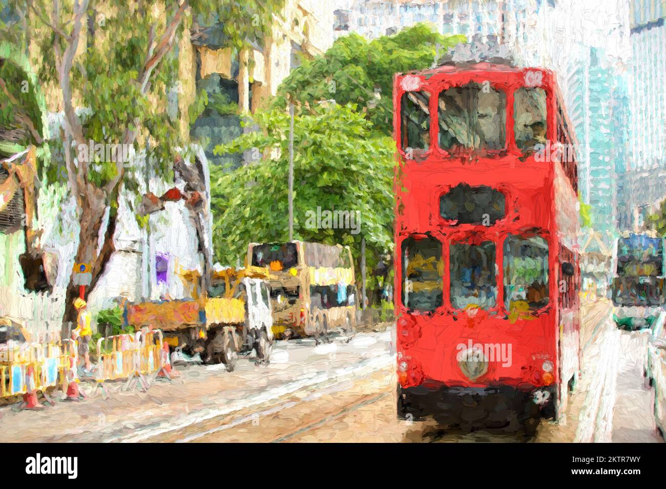 Double-decker tram on street of Hong Kong Stock Photo - Alamy