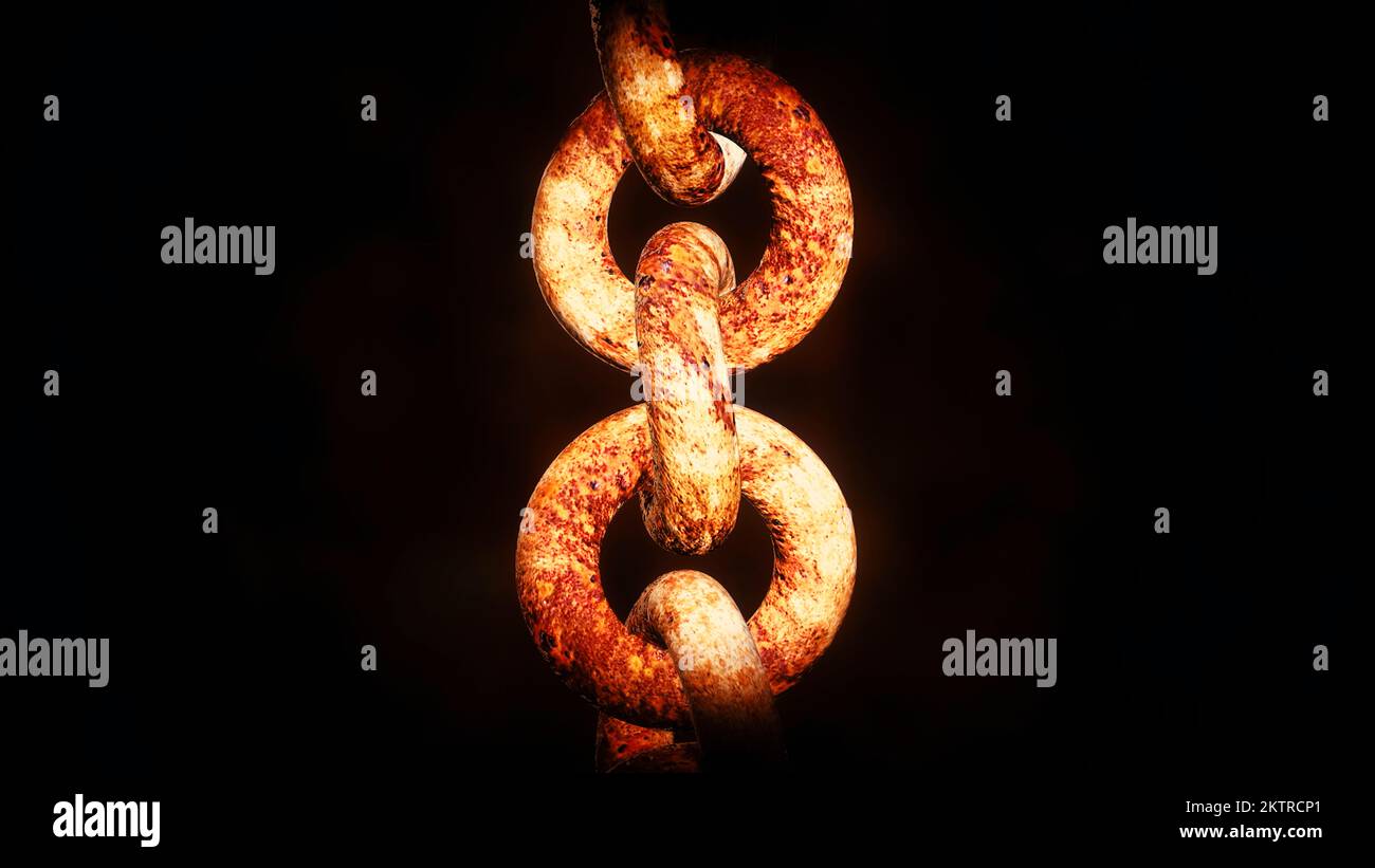 3D animation of old chain. Motion. Old chain with large rings in ...