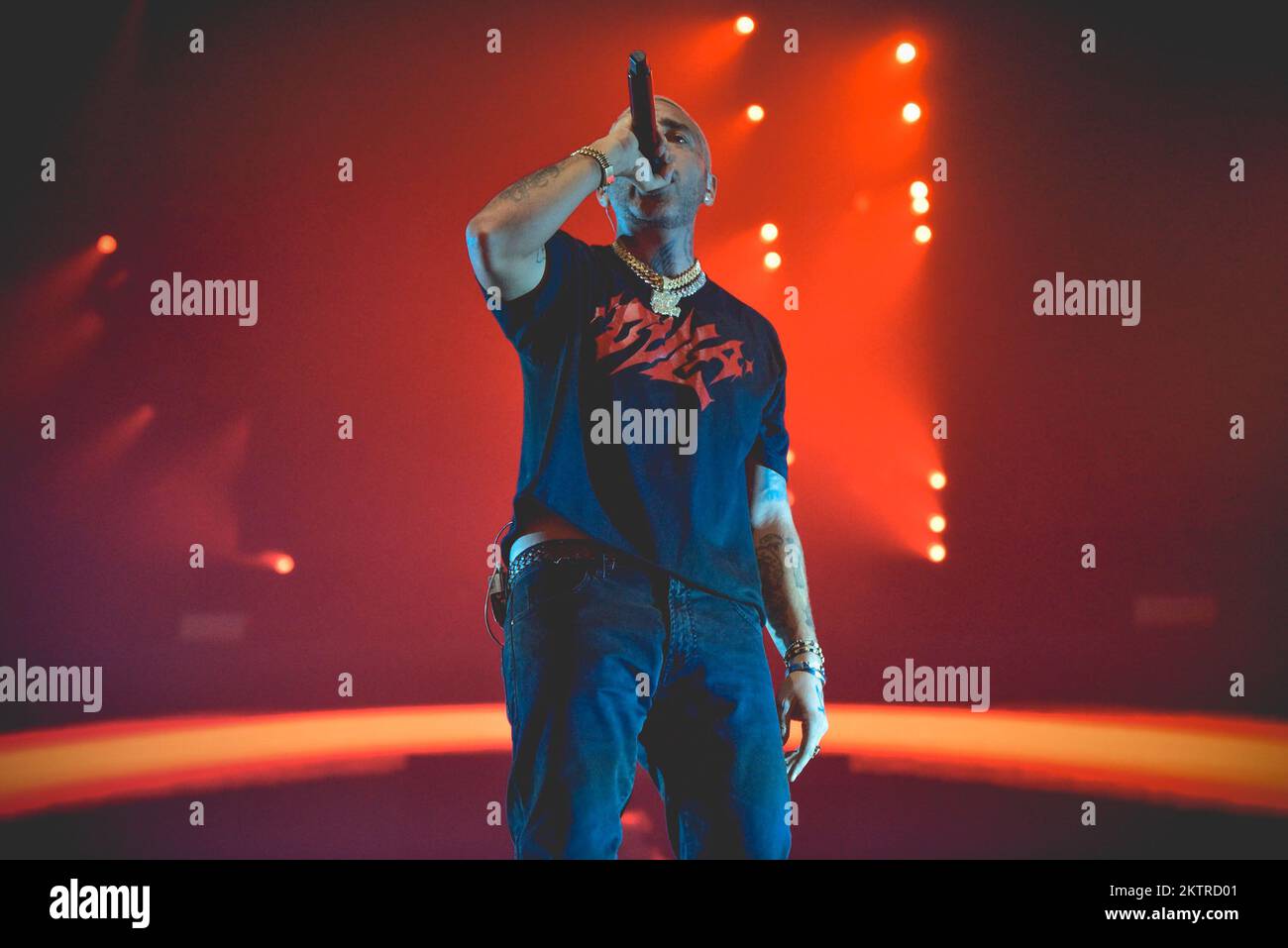 Naples, Italy. 29th Nov, 2022. The Italian rapper Luchè performs live ...