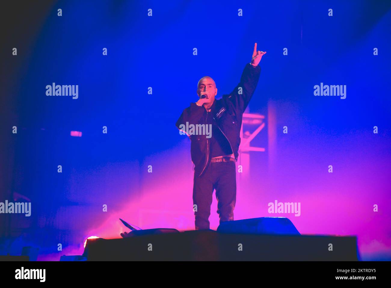Naples, Italy. 29th Nov, 2022. The Italian rapper Luchè performs live ...