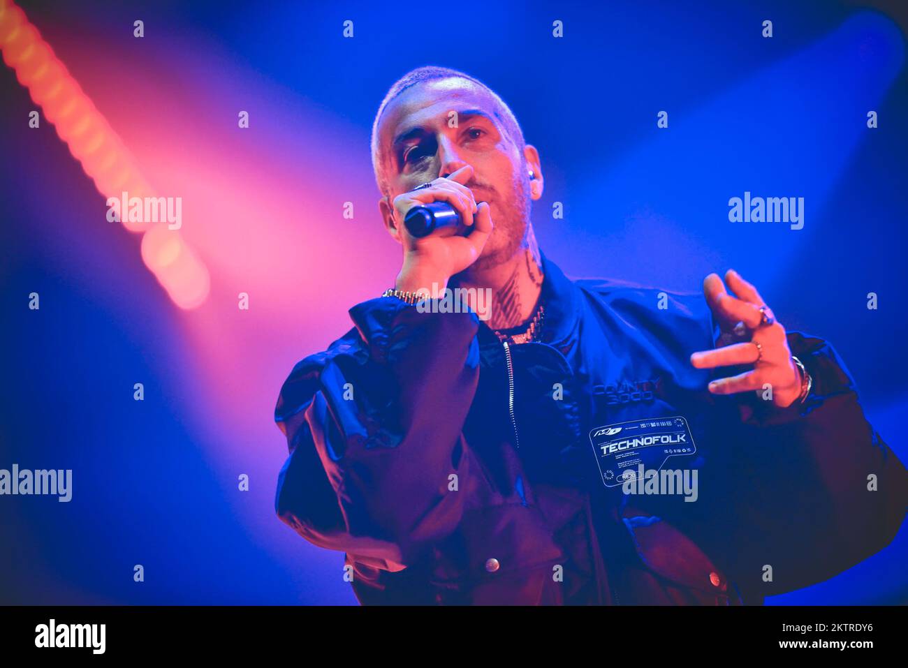 Naples, Italy. 29th Nov, 2022. The Italian rapper Luchè performs live ...