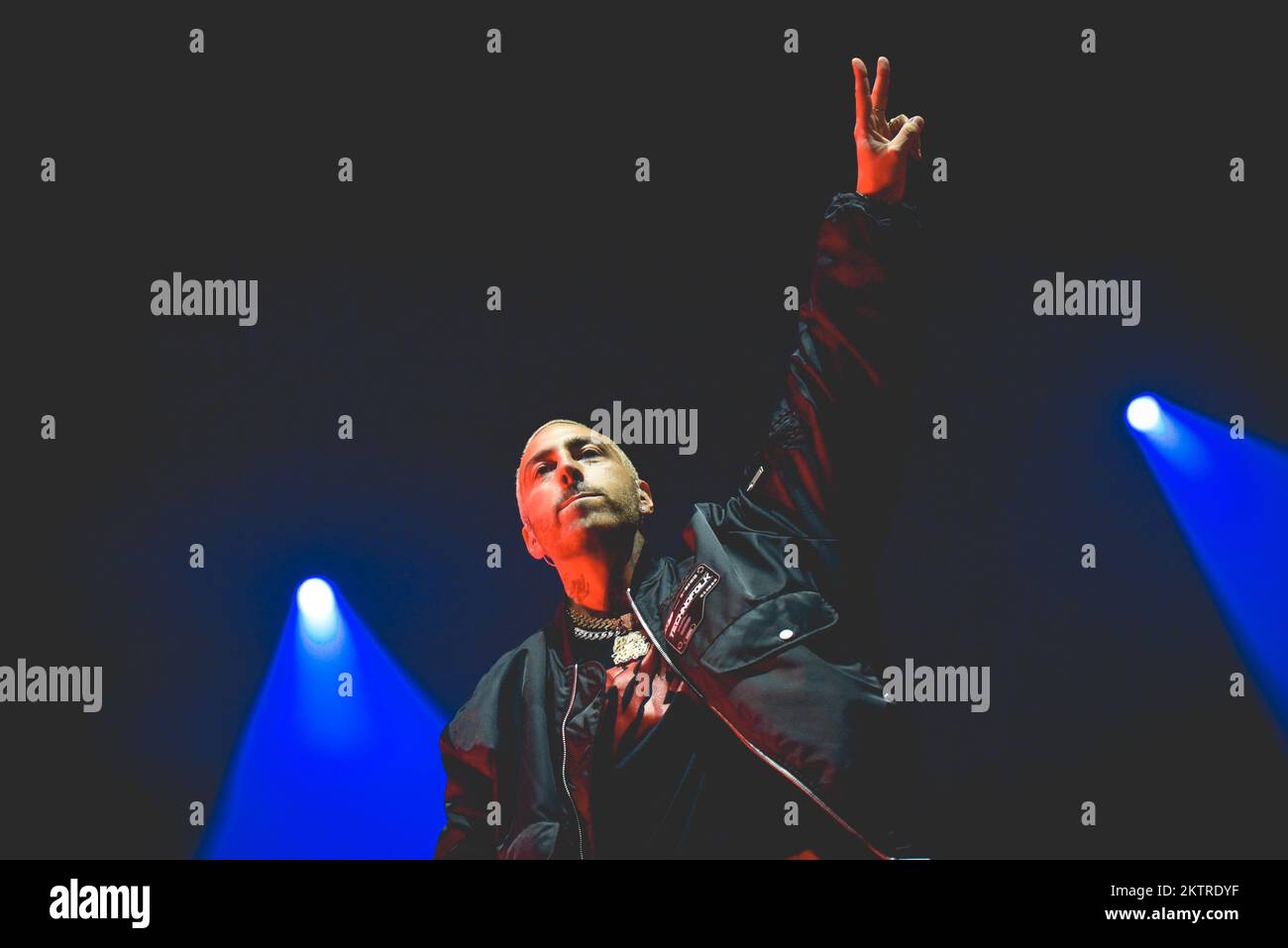 Naples, Italy. 29th Nov, 2022. The Italian rapper Luchè performs live ...