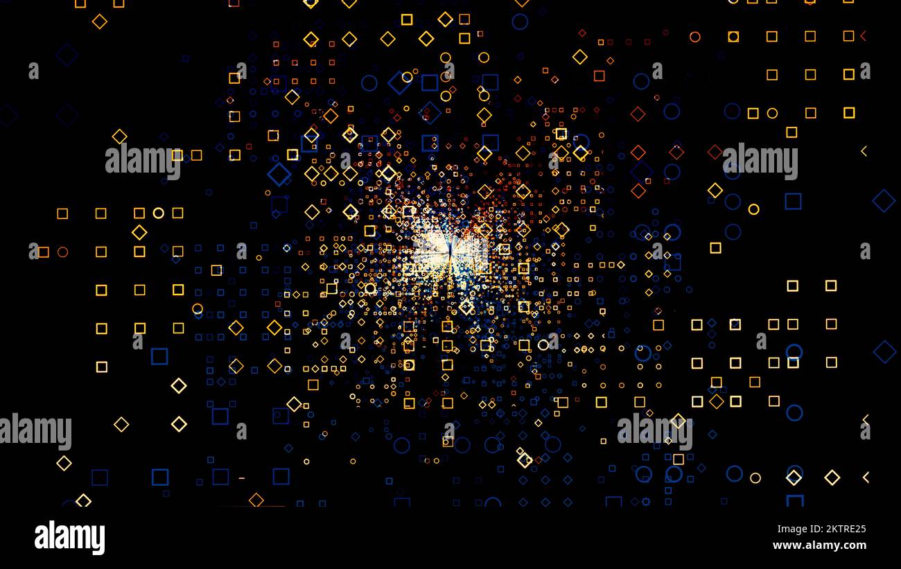 Motion of futuristic small squares in digital virtual space. Design ...