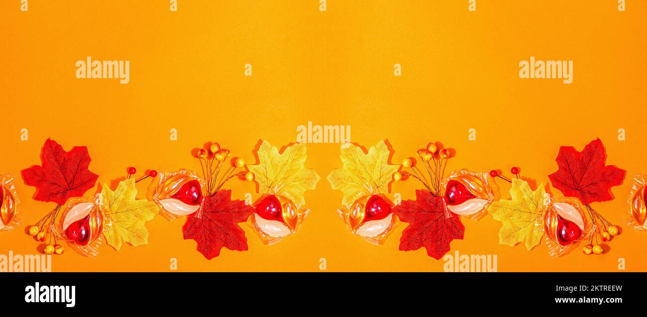 Machine washing concept. Capsules with detergent and autumn decor ...