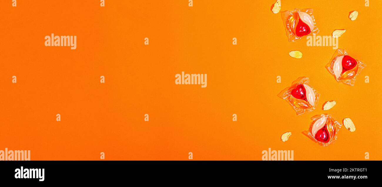 Machine washing concept. Capsules with detergent and autumn decor ...