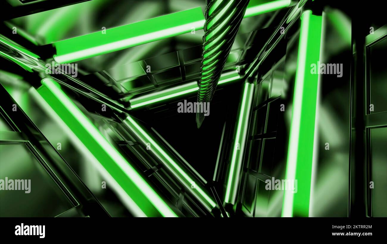 Pink and green background. Desine.A triangular-shaped tunnel that moves ...