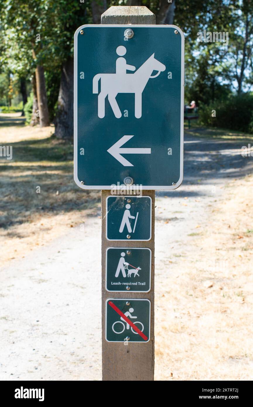 Horseback riding trail sign at Deas Island Regional Park in Delta ...