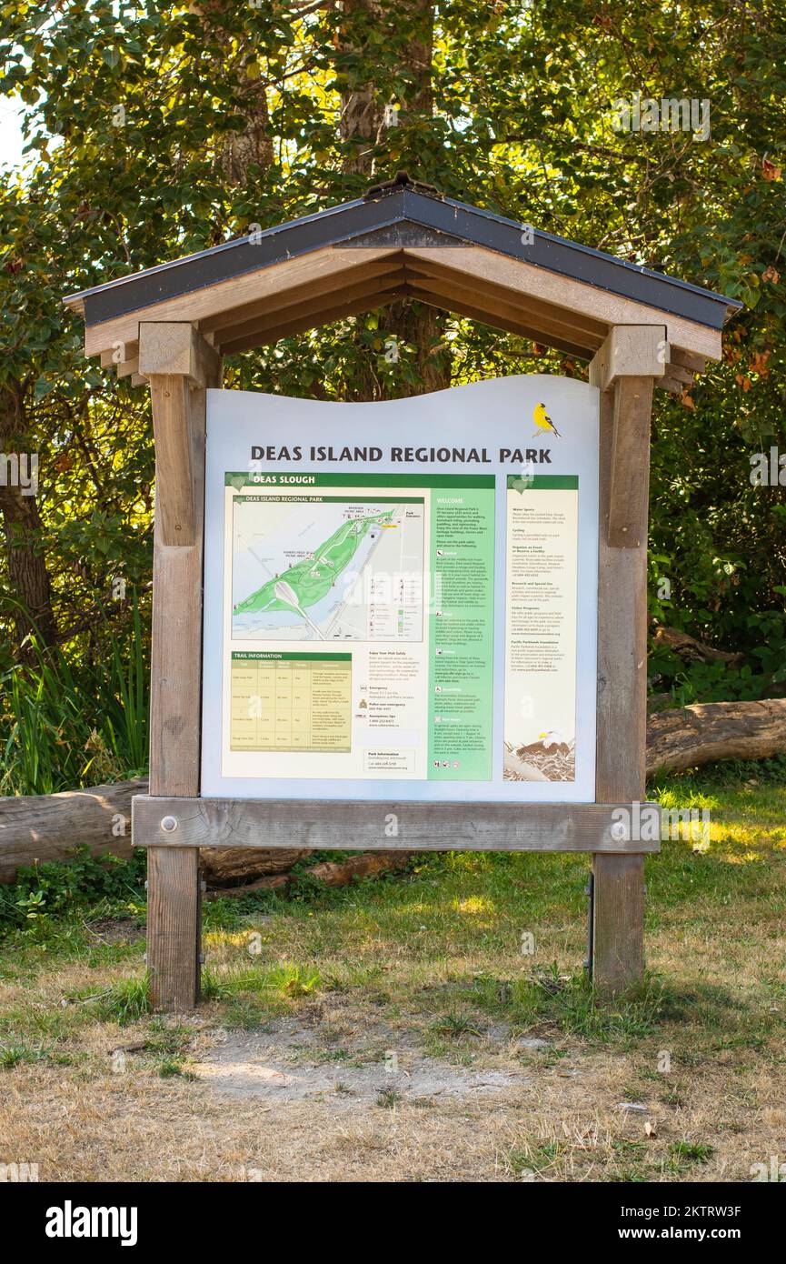 Deas Island Regional Park sign in Delta, British Columbia, Canada Stock ...