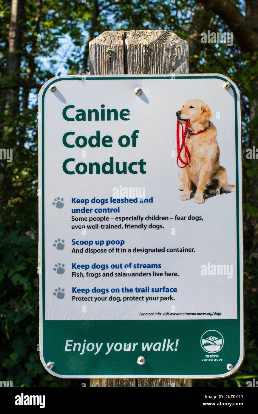 Canine code of conduct sign at Deas Island Regional Park in Delta ...
