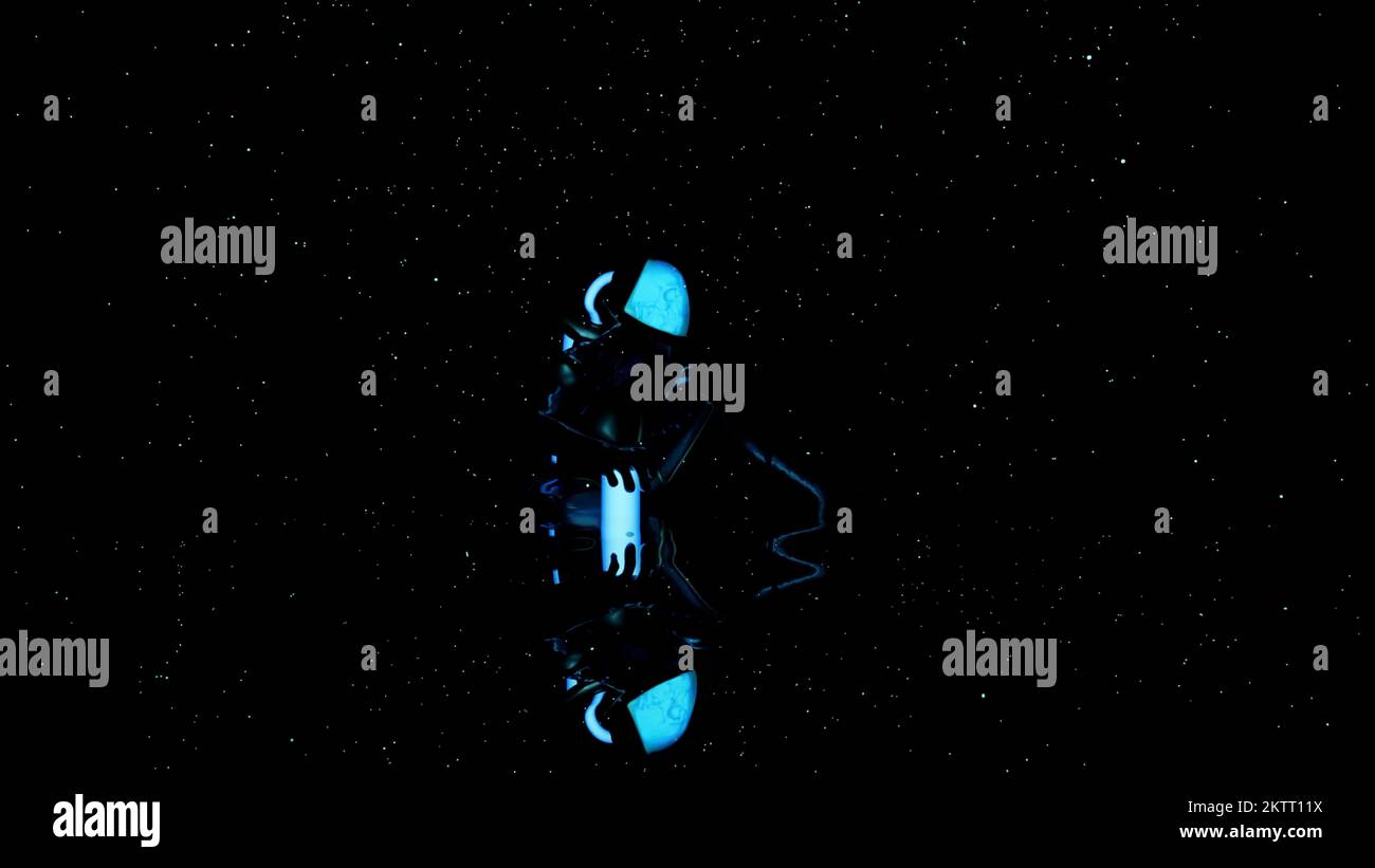 Unknown robotic mechanism moving in outer space surrounded by flying ...