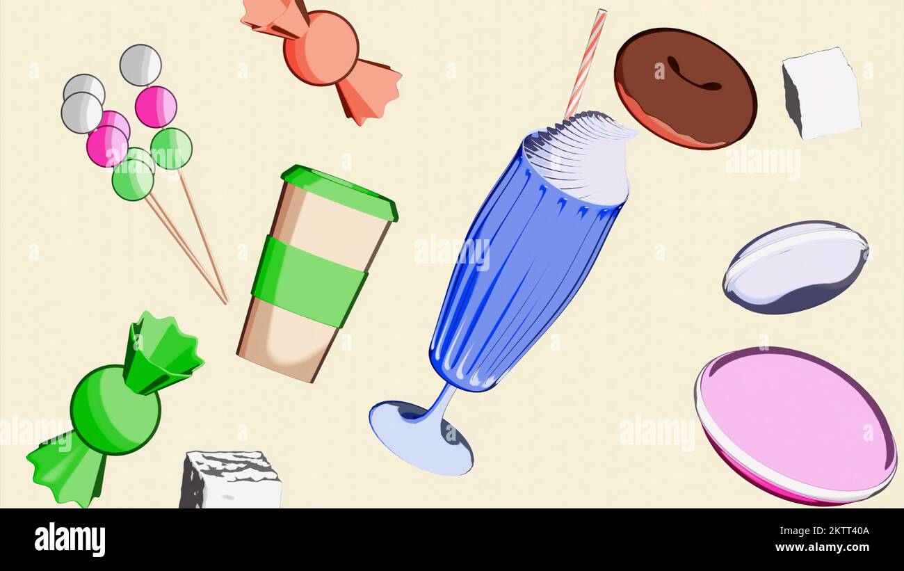 Still life of sweets. Design.A white background on which sweet various ...