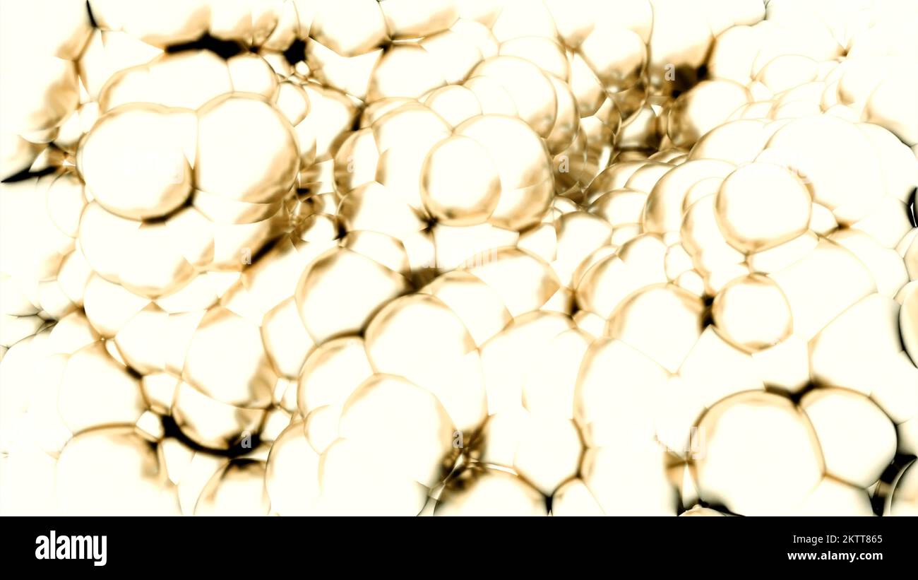 Golden light background. Design.Large dense bubbles in 3d format flash ...