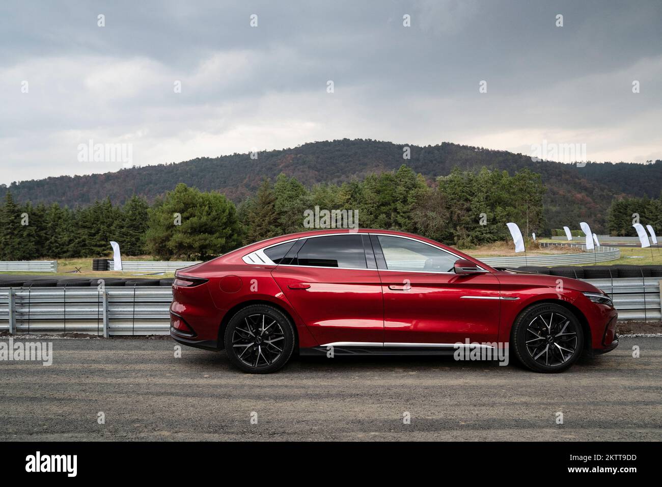 The BYD HAN EV is displayed during an exhibition test drive as the ...
