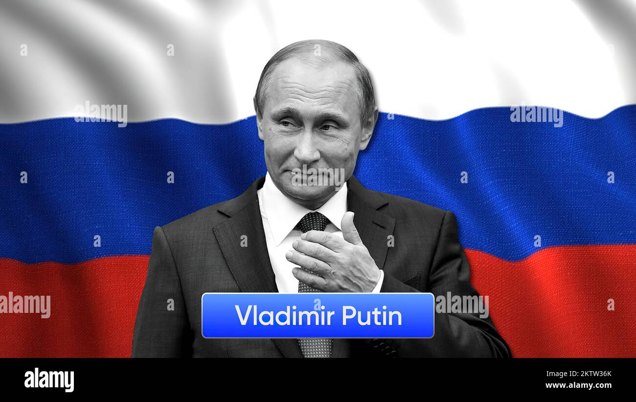Animation with President of Russia on background of flag. Motion. Intro ...