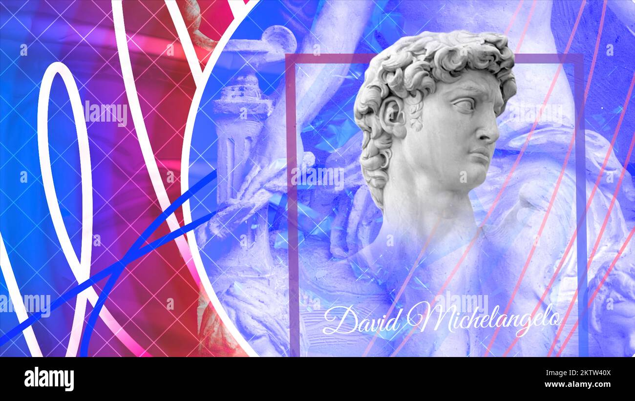 Blue and red background. Motion.Antique art, Michelangelo's David ...