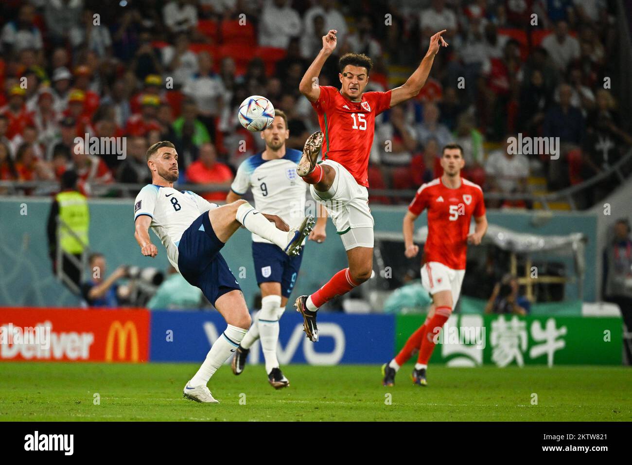 Jordan Henderson of England and Ethan Ampadu of Wales during Wales v ...