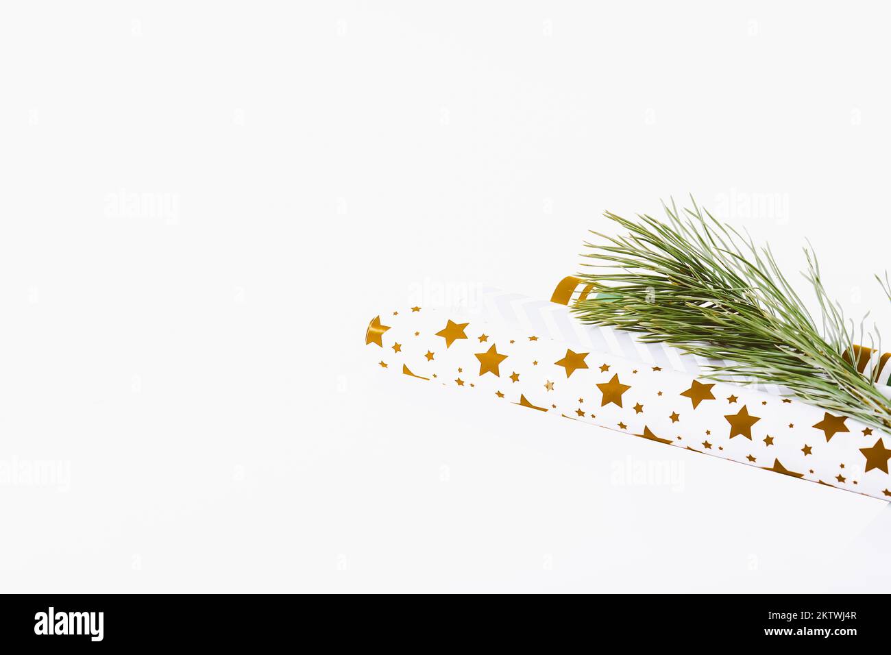 Christmas background. Fir branch and wrapping paper for gifts ...