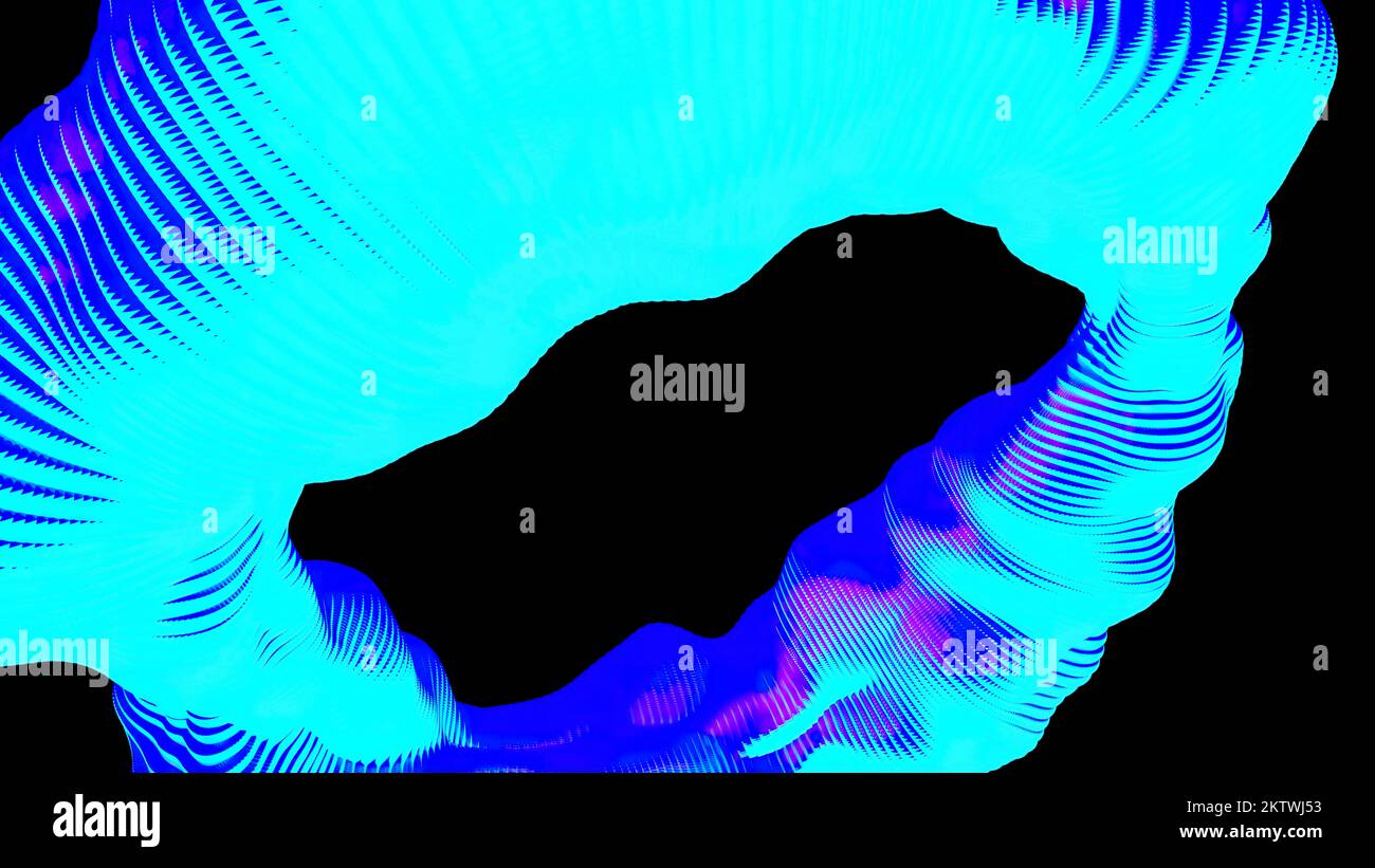 A huge neon blue cloud. Design.A black background on which a blue ring ...