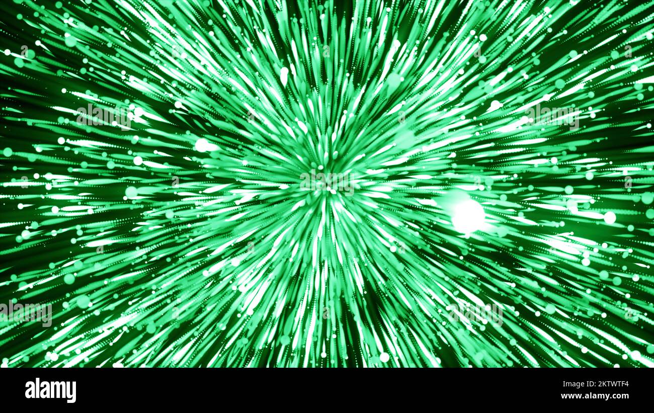 Black background. Motion. Bright green and orange fireworks in ...