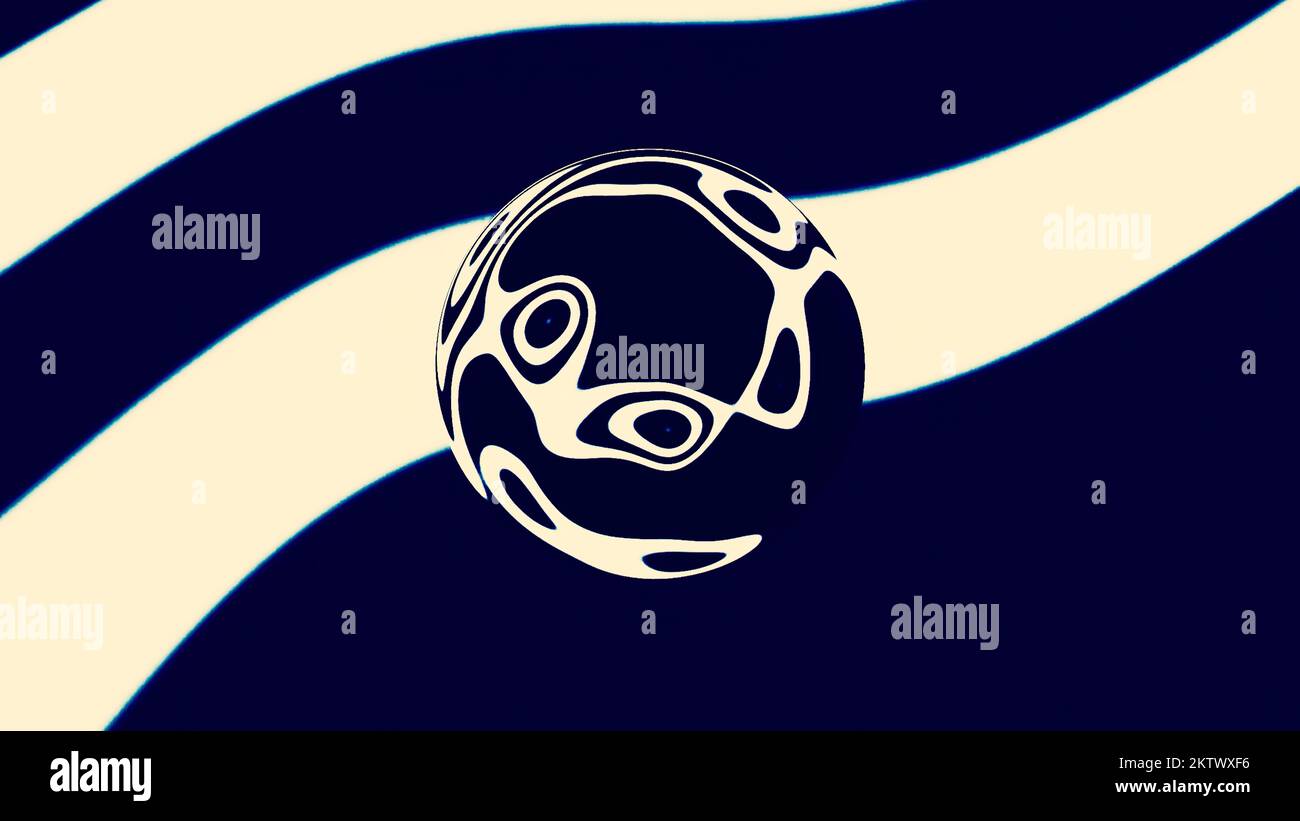 Ball with liquid pattern on background of moving lines. Design. 3d ...