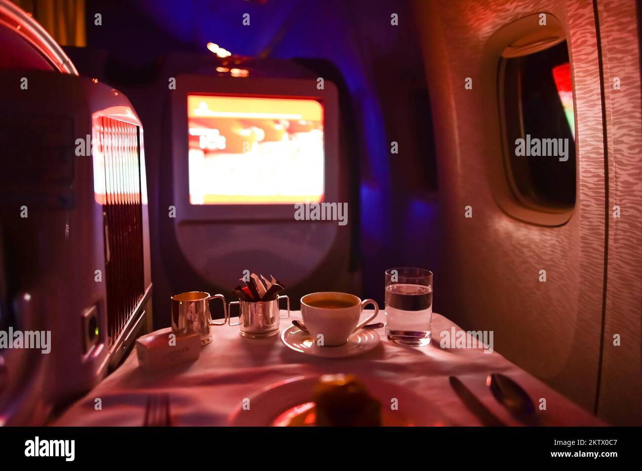 MOSCOW, RUSSIA - MARCH 30, 2015: Emirates first class Boeing-777 ...