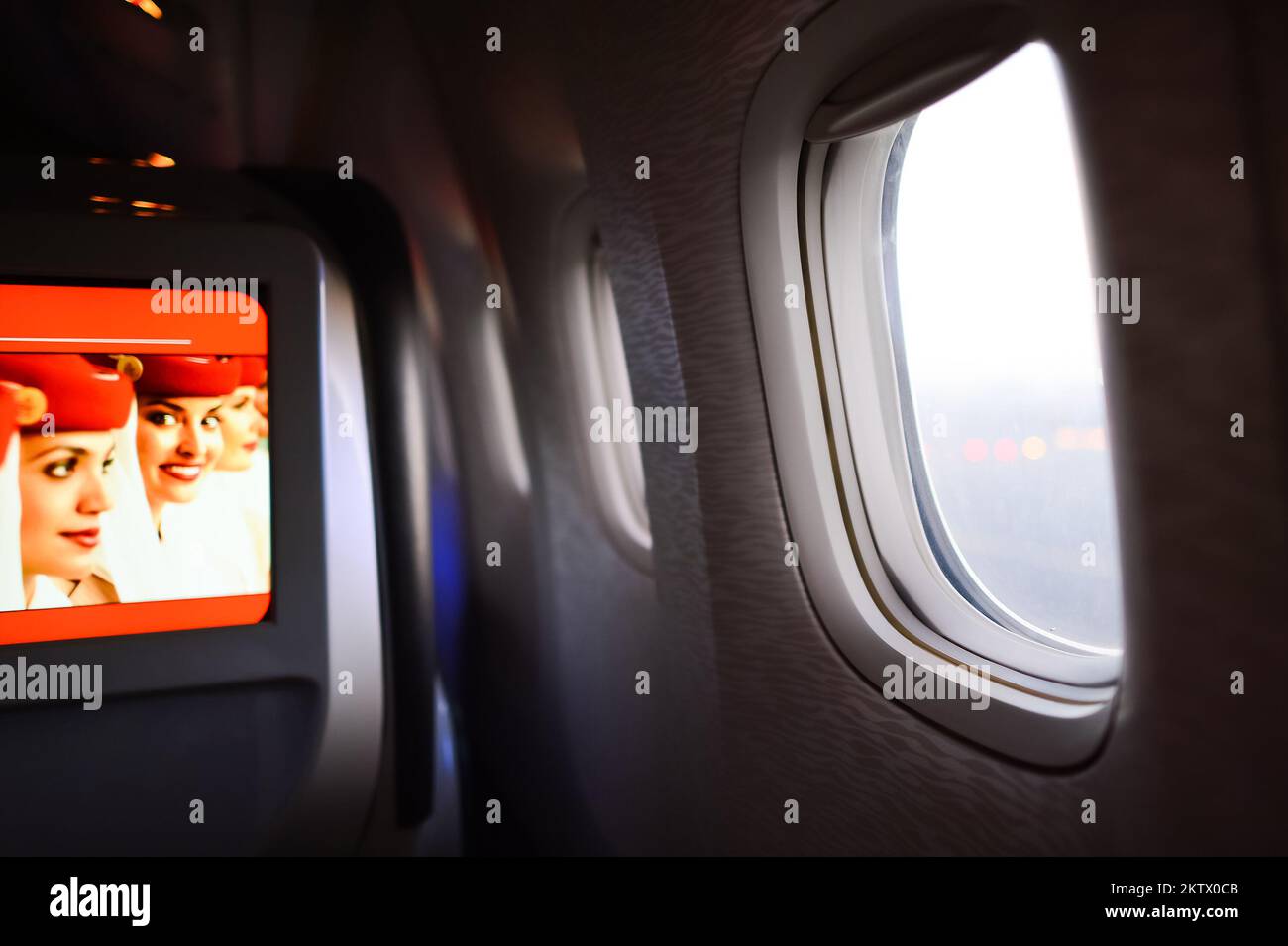 MOSCOW, RUSSIA - MARCH 30, 2015: Emirates first class Boeing-777 ...