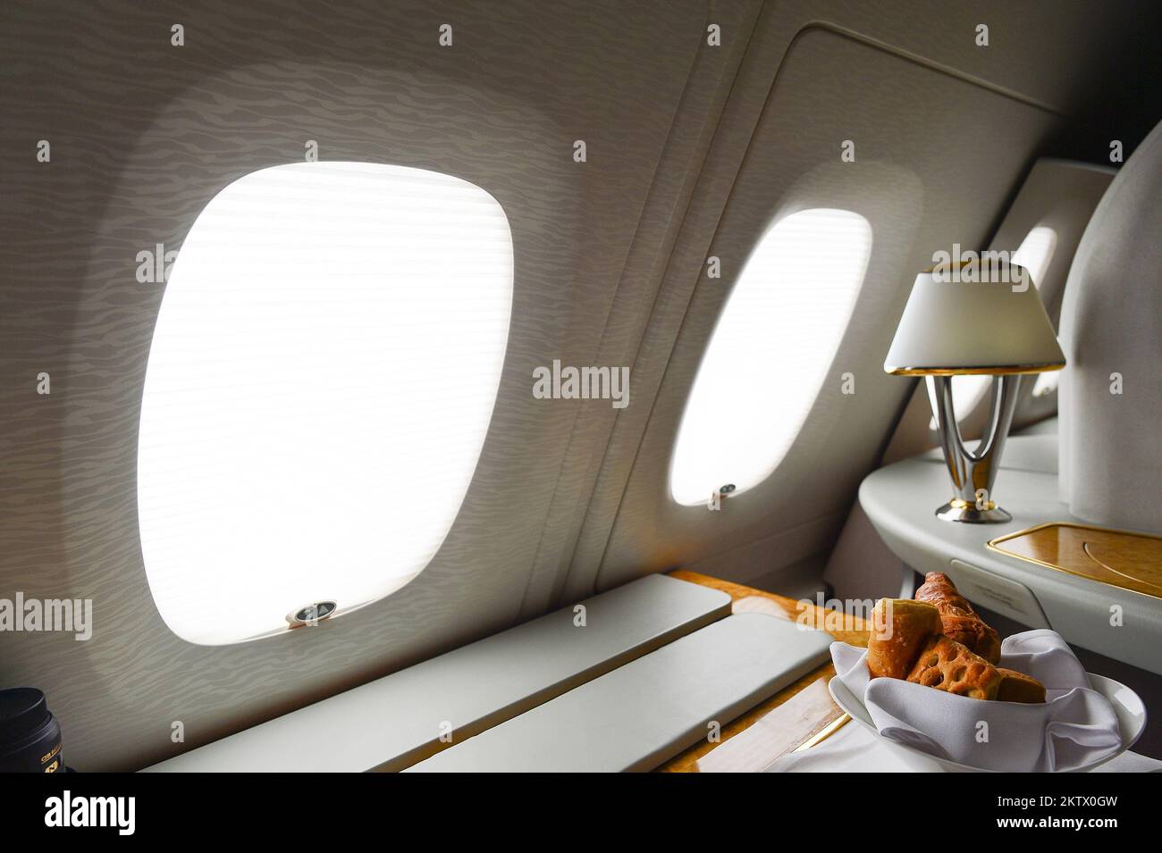 DUBAI, UAE - MARCH 31, 2015: Emirates Airbus A380 first class private ...