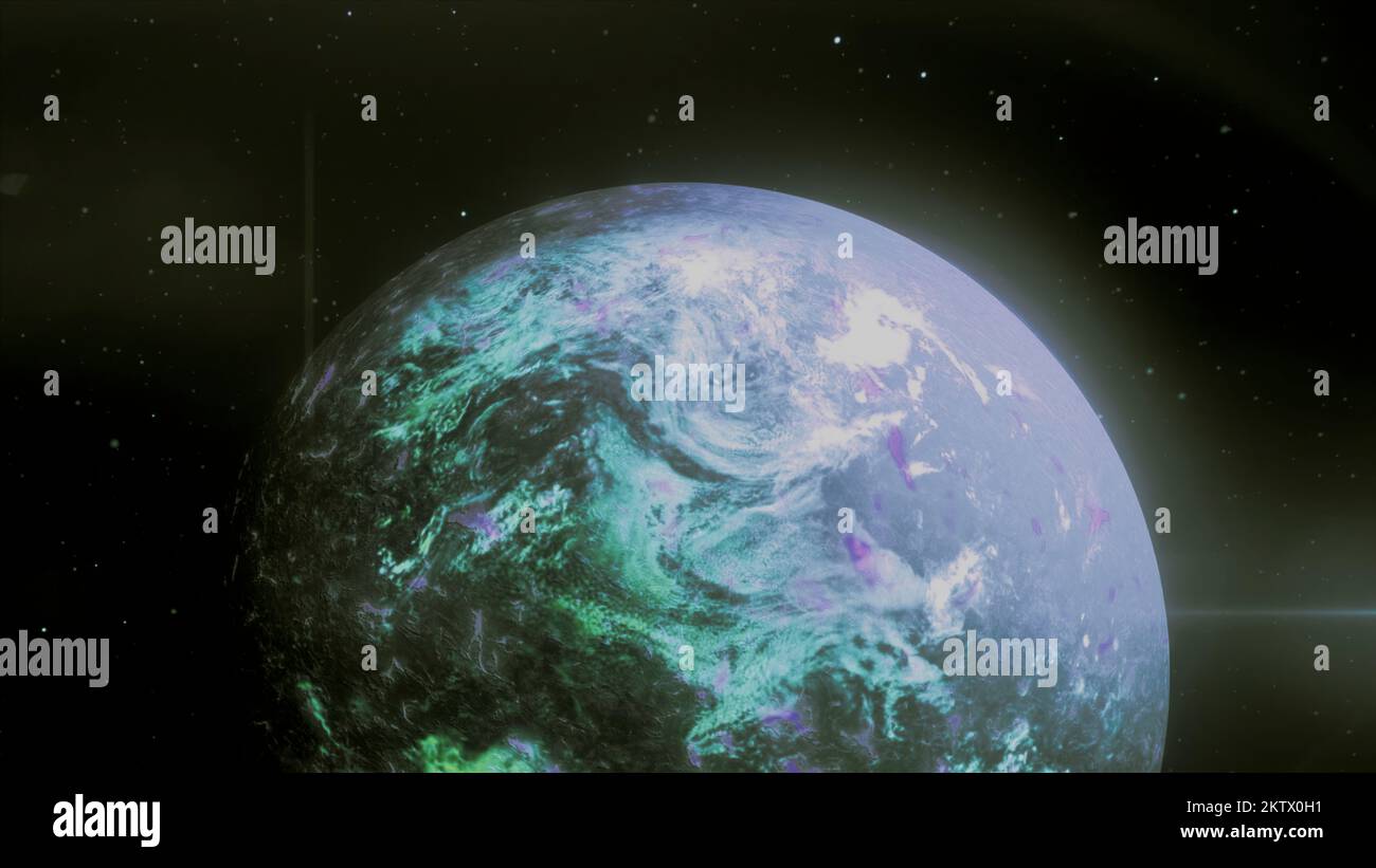 A bright view of space . Motion . A beautiful planet rotates in an ...