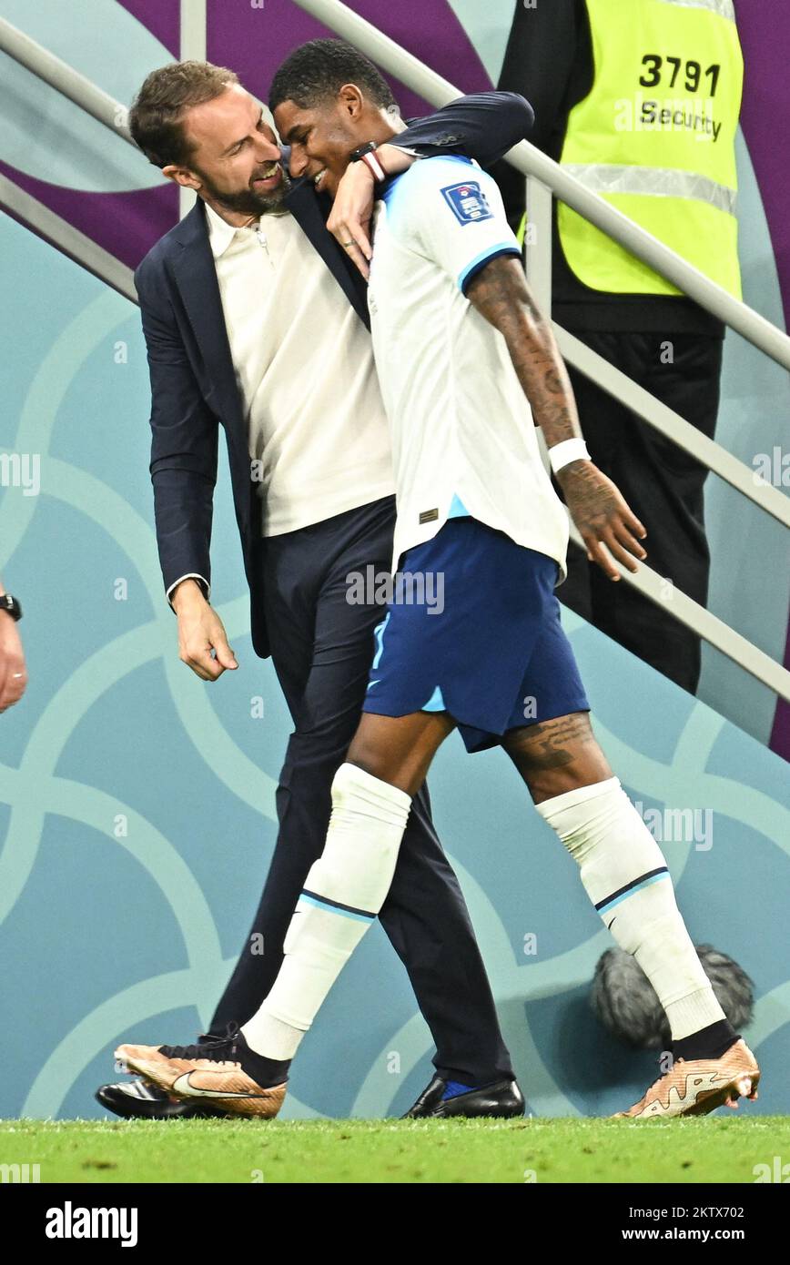Gareth Southgate and Marcus Rashford of England during Wales v England ...