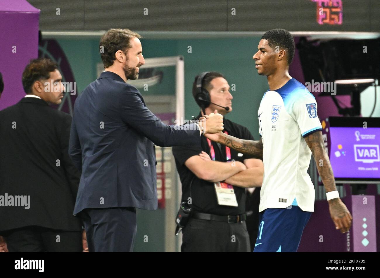 Gareth Southgate and Marcus Rashford of England during Wales v England ...