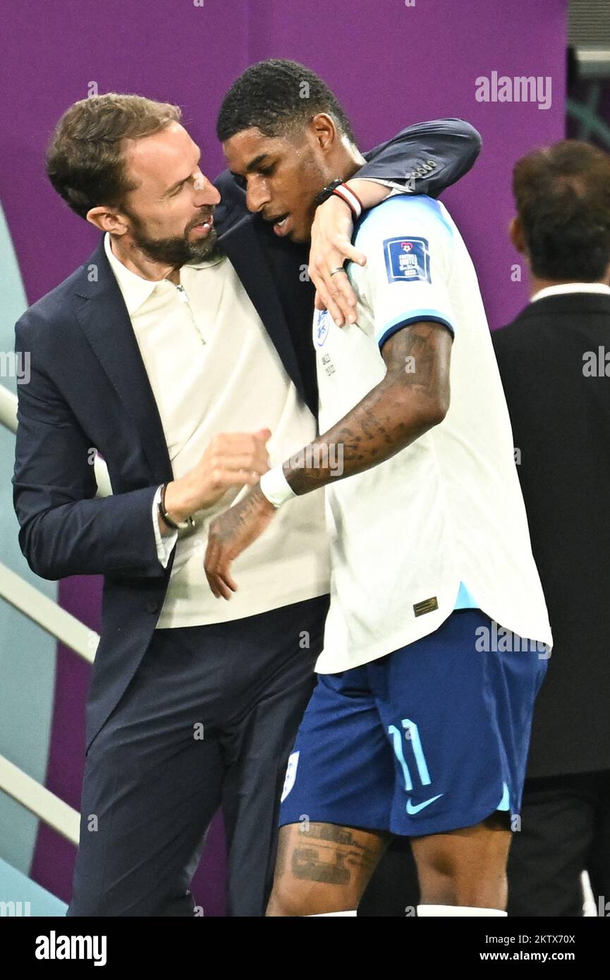Gareth Southgate and Marcus Rashford of England during Wales v England ...