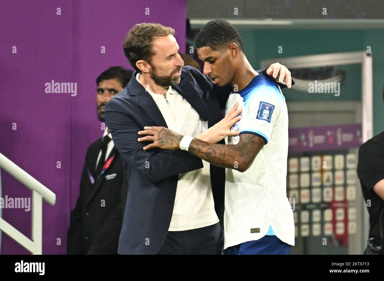 Gareth Southgate and Marcus Rashford of England during Wales v England ...
