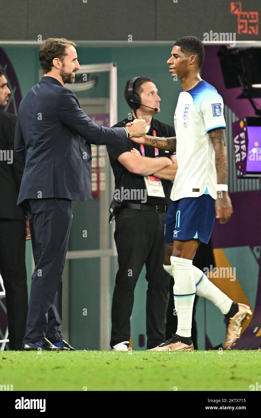 Gareth Southgate and Marcus Rashford of England during Wales v England ...