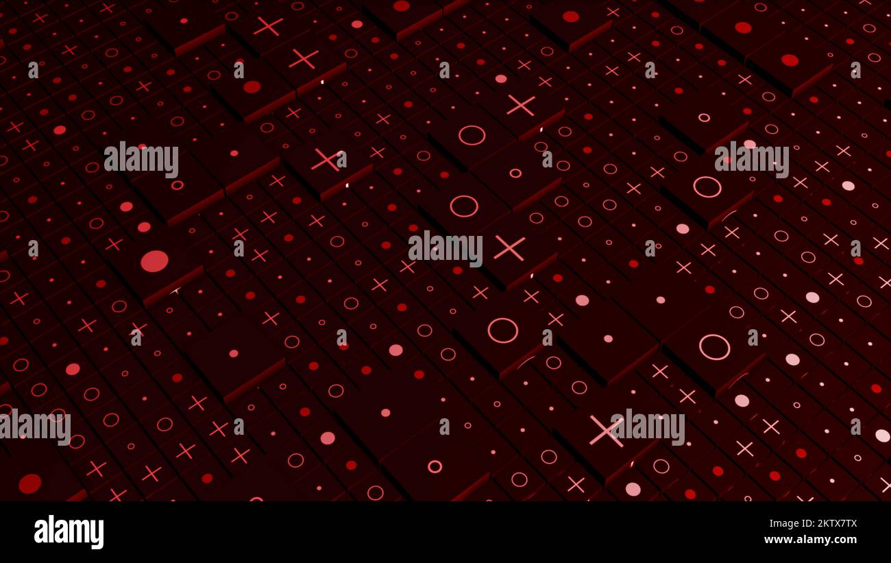 Abstract cubic red background with different 3D shapes. Motion ...