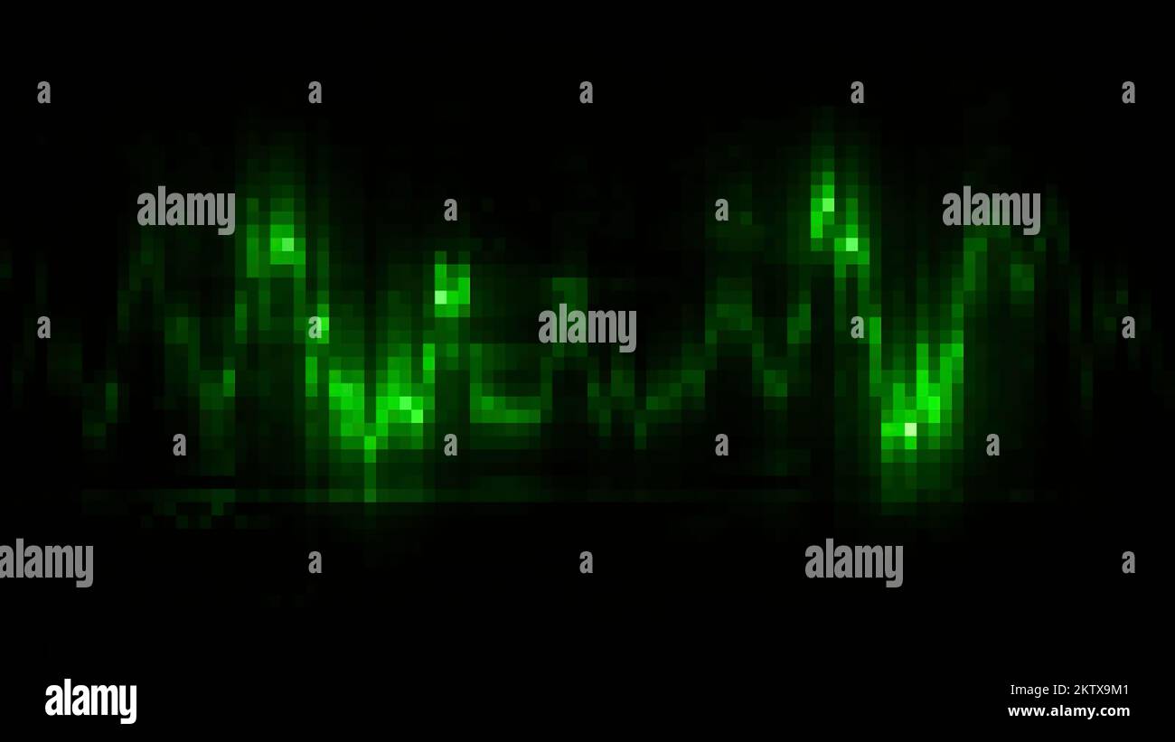 Black background. Motion.Green graphics that rise and fall in different ...