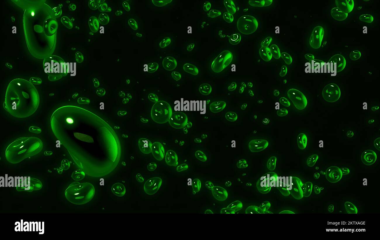 Green elastic bubbles. Motion.Animation with small bubbles that fly in ...