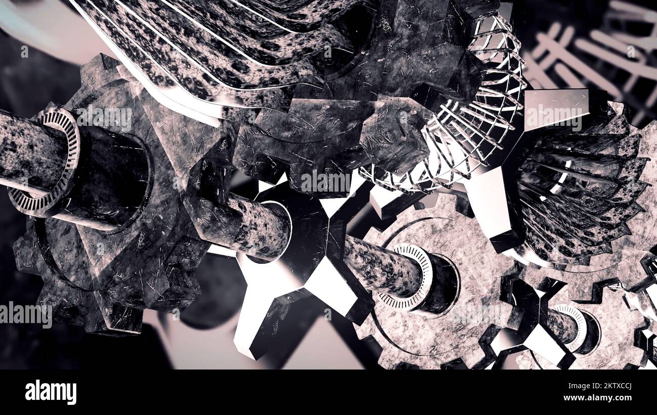 Gray background . Motion.Mettalic motors of different sizes in ...