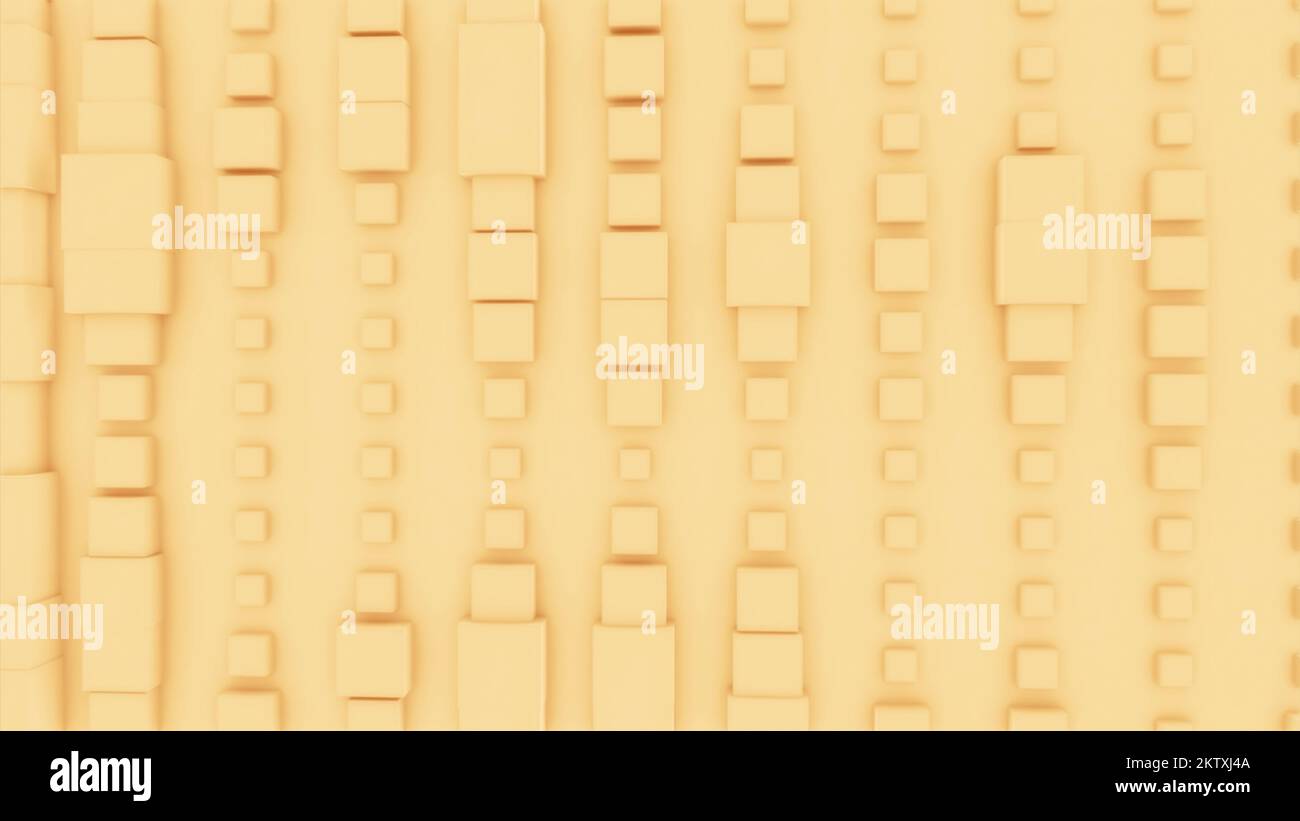 Yellow wall of cubes rotating with movement of 3D cubic blocks. Design ...