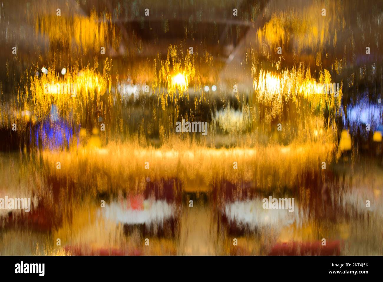 Food court in business lounge through glass wall with waterfall Stock ...