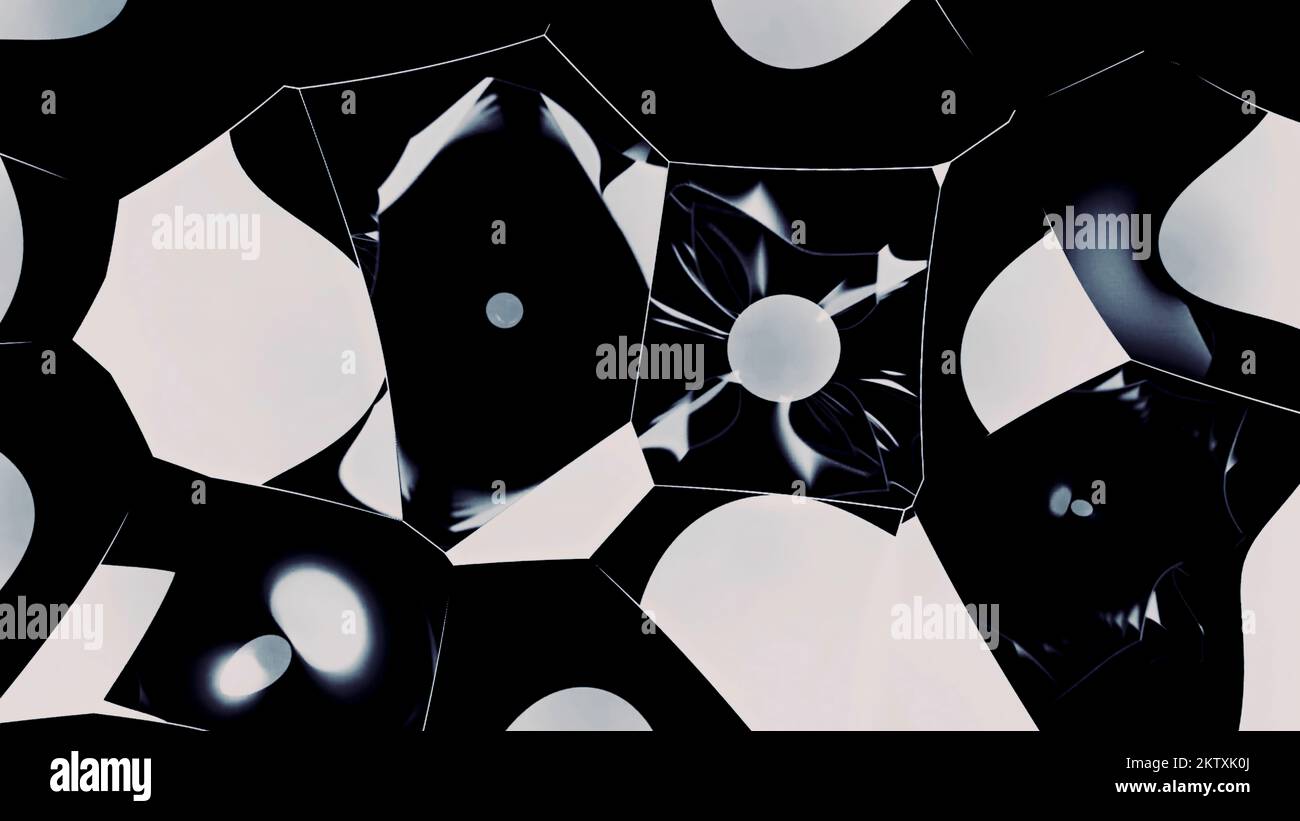 Abstract kaleidoscopic moving shapes. Design. Black and white glass ...