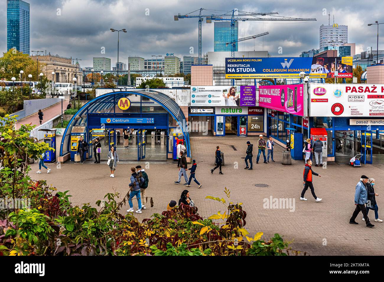 Warsaw. A popular entrance to the Centrum Metro Station among tourists ...