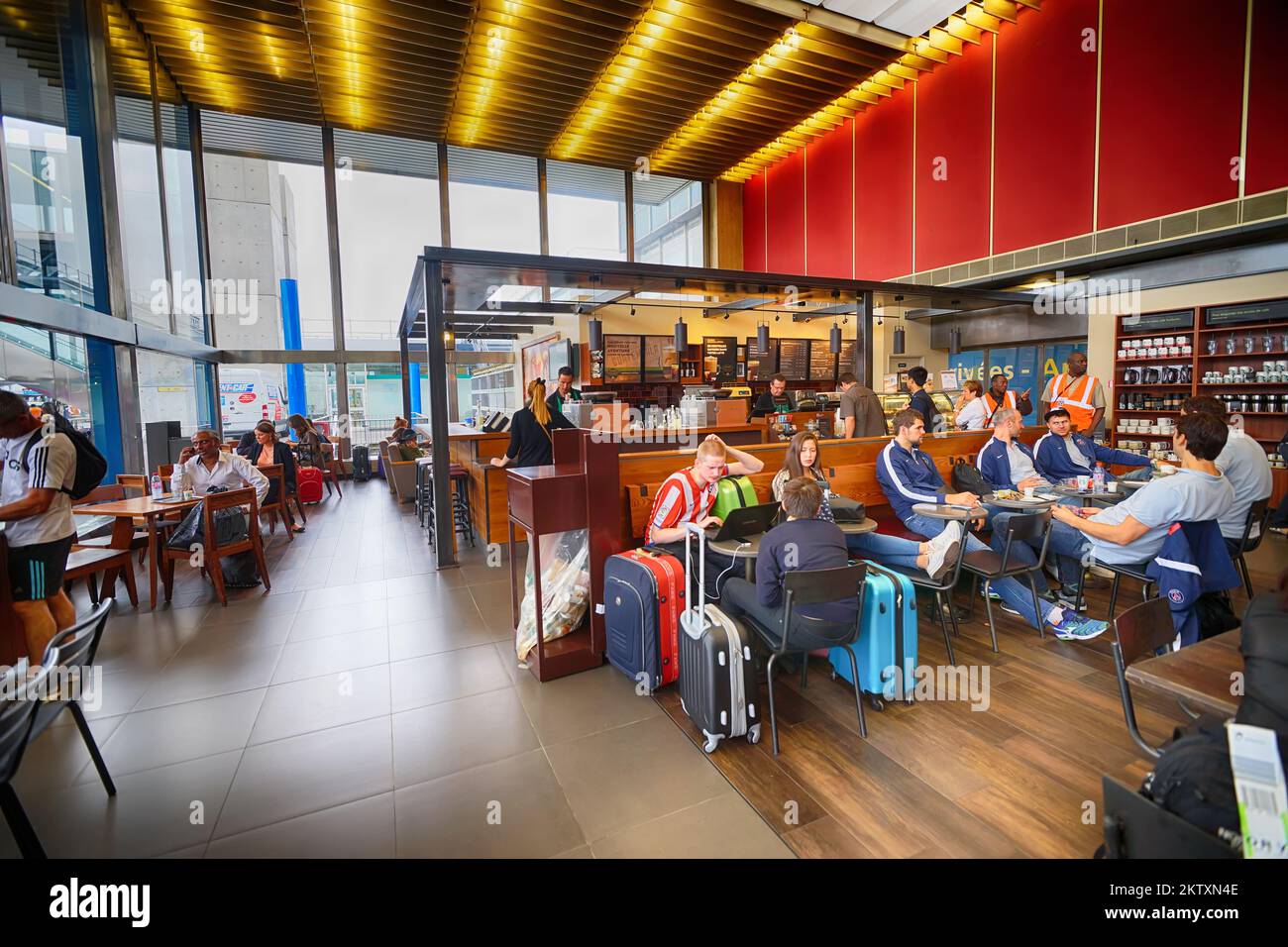 PARIS - SEPTEMBER 04: Starbucks cafe interior in Orly Airport on ...