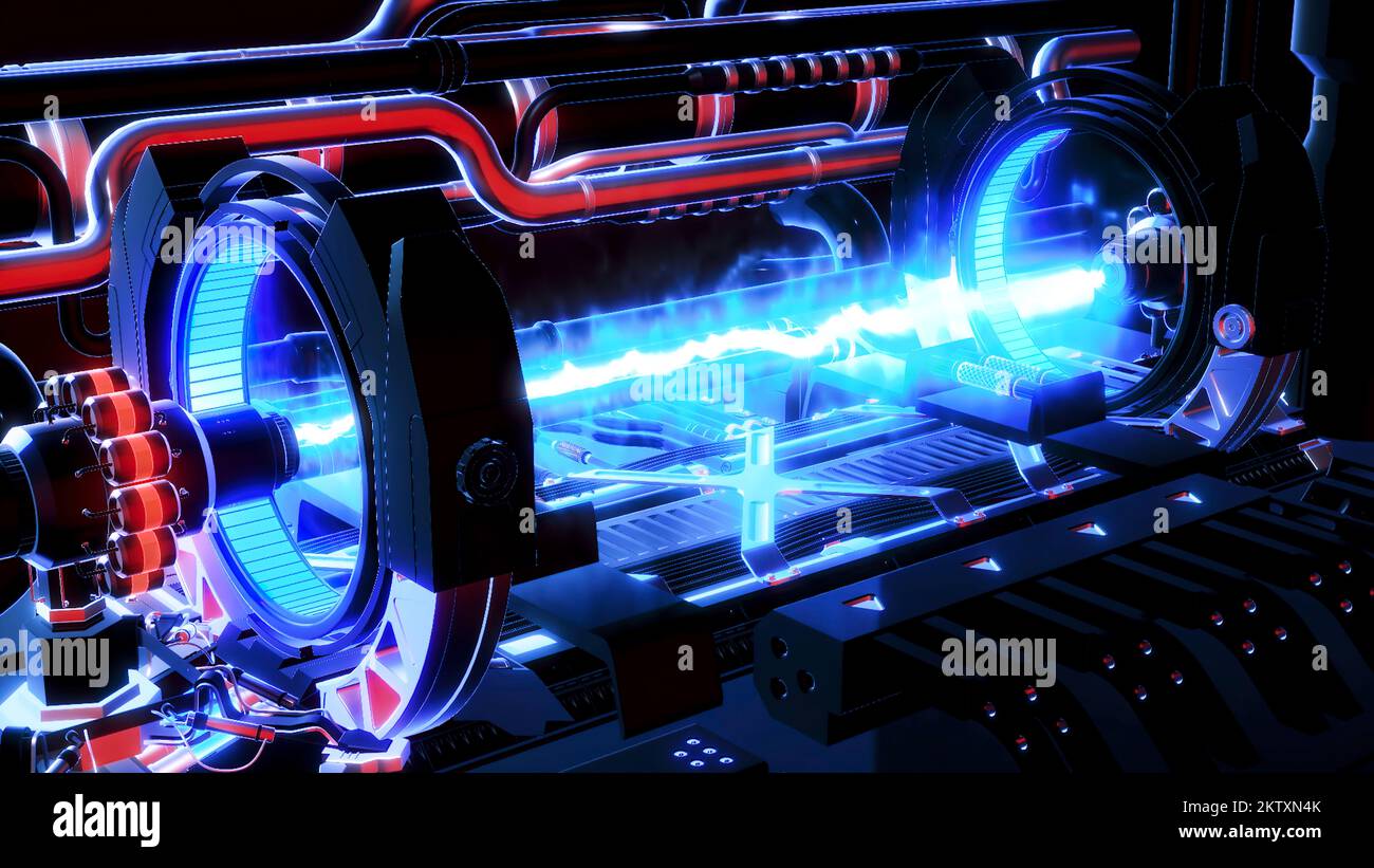 3D futuristic a detail of electromagnetic machine with gravitational ...