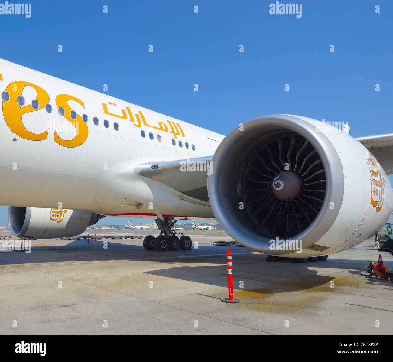 DUBAI - SEPTEMBER 27: Emirates Boeing-777 in Dubai Airport. Emirates is ...