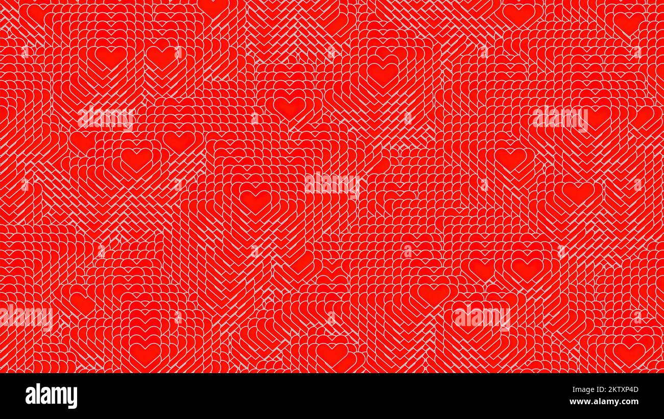 Red spinning background with the layers of white heart silhouettes ...