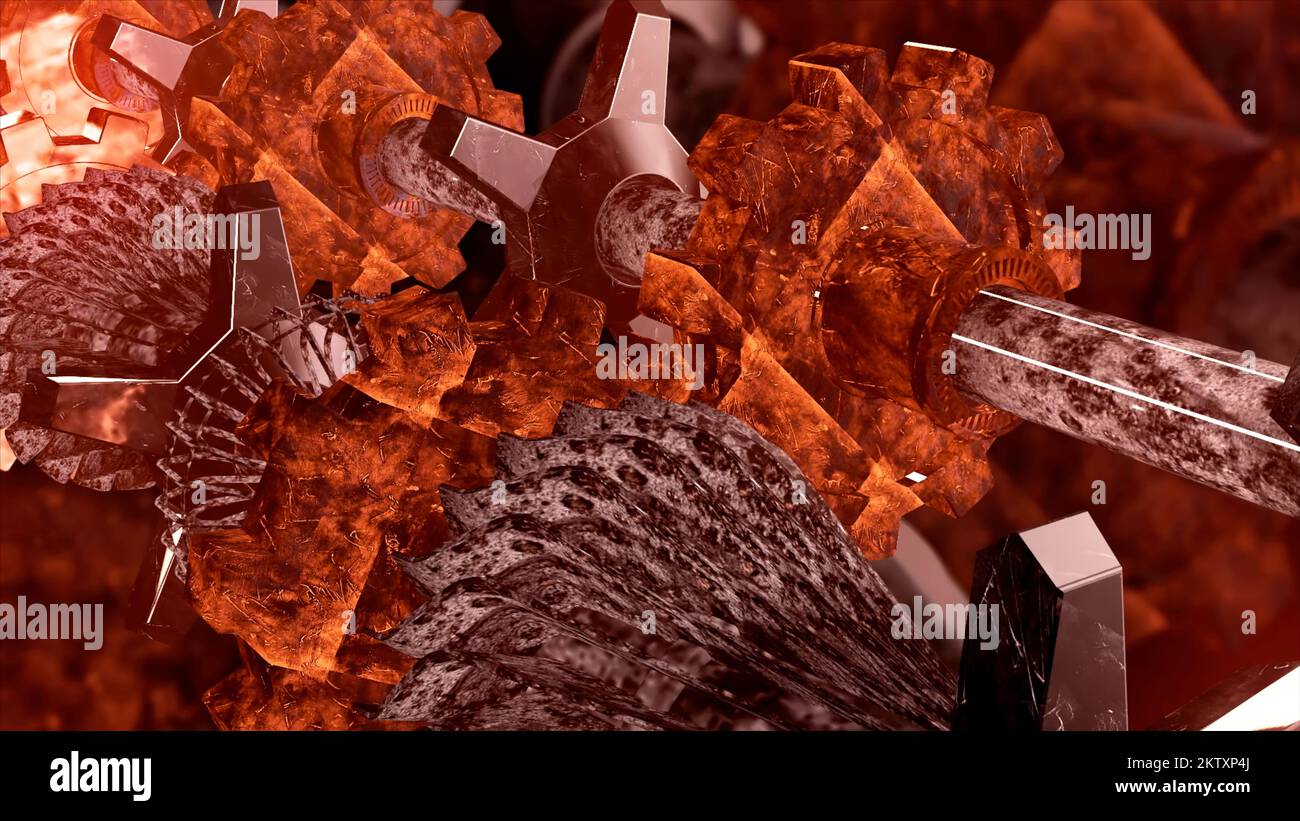 Gears rotating in a mechanical device. Motion. Abstract animated ...