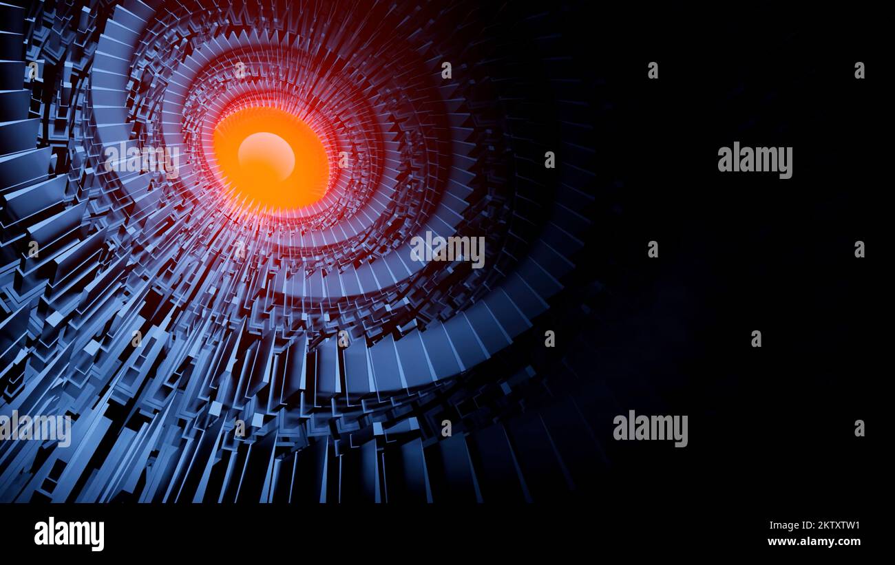 UFO Spaceship hovering in the sky. Design. Rotating turbines of an ...